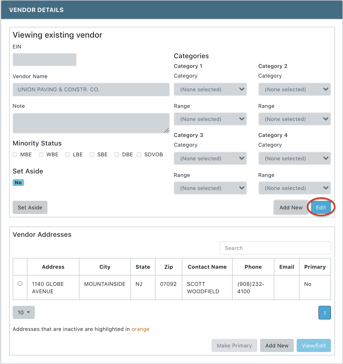 Search/View a Vendor
